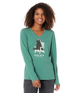 life is good women’s long sleeve crusher vee (holiday adironda – spruce green, x-large)