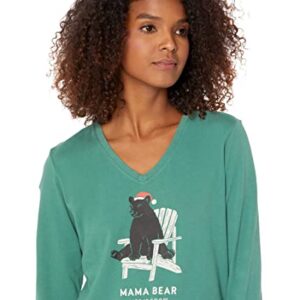 Life is Good Women's Long Sleeve Crusher Vee (Holiday Adironda - Spruce Green, X-Large)