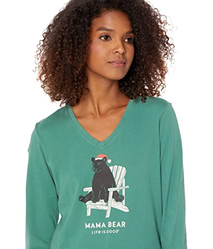 Life is Good Women's Long Sleeve Crusher Vee (Holiday Adironda - Spruce Green, X-Large)