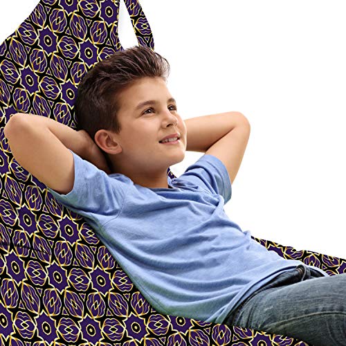 Ambesonne Oriental Lounger Chair Bag, Folk Flower Motifs with Swirly Petals Leafage Mosaic Branches, High Capacity Storage with Handle Container, Lounger Size, Charcoal Grey Quartz