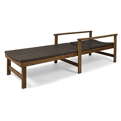 Kyle Outdoor Rustic Acacia Wood Chaise Lounge with Wicker Seating, Natural and Mixed Mocha