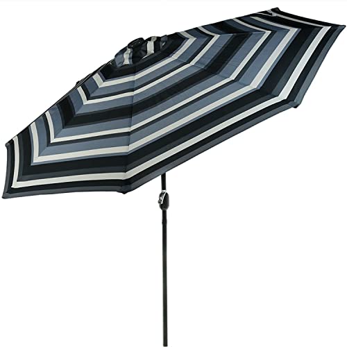 Sunnydaze 9 Foot Outdoor Patio Umbrella with Solar Lights & Tilt/Crank, LED, Catalina Beach Stripe