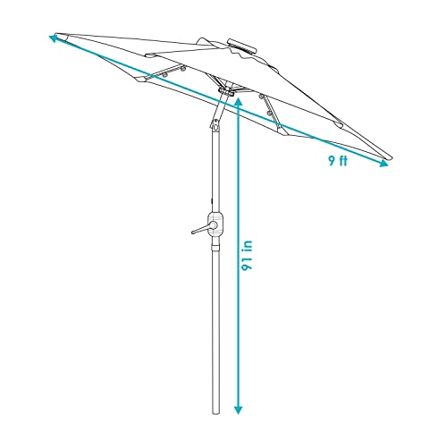 Sunnydaze 9 Foot Outdoor Patio Umbrella with Solar Lights & Tilt/Crank, LED, Catalina Beach Stripe