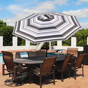 Sunnydaze 9 Foot Outdoor Patio Umbrella with Solar Lights & Tilt/Crank, LED, Catalina Beach Stripe