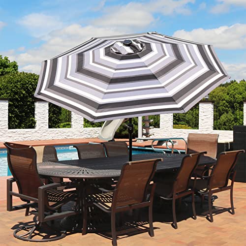 Sunnydaze 9 Foot Outdoor Patio Umbrella with Solar Lights & Tilt/Crank, LED, Catalina Beach Stripe