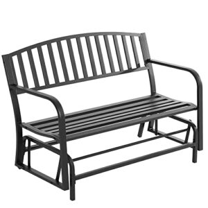 outsunny patio glider bench outdoor swing rocking chair loveseat with power coated sturdy steel frame, black