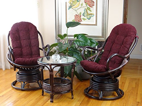 Lounge Swivel Rocking Java Chair Natural Rattan Wicker Handmade with Dark Brown Cushion, Dark Brown