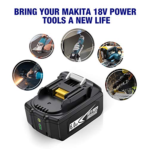 Upgraded 6.0Ah Lithium-Ion Battery Replace for Makita 18v Battery, Compatible with Makita 18volt Power Tools BL1860B BL1860 BL1850 BL1850B BL1840 BL1840B BL1830 BL1830B BL1815 BL1815B LXT-400, 2 Pack