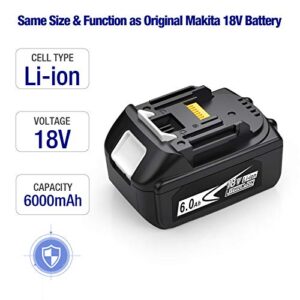 Upgraded 6.0Ah Lithium-Ion Battery Replace for Makita 18v Battery, Compatible with Makita 18volt Power Tools BL1860B BL1860 BL1850 BL1850B BL1840 BL1840B BL1830 BL1830B BL1815 BL1815B LXT-400, 2 Pack