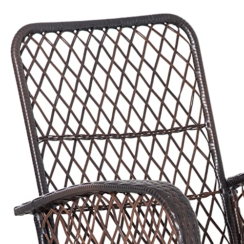 Outsunny Outdoor Wicker Rocking Chair with Wide Seat, Thick, Soft Cushion, Rattan Rocker w/Steel Frame, High Weight Capacity for Patio, Garden, Backyard, Grey