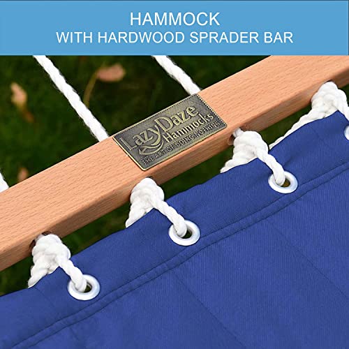 Lazy Daze 12 FT Double Quilted Fabric Hammock with Spreader Bars and Detachable Pillow, 2 Person Hammock for Outdoor Patio Backyard Poolside, 450 LBS Weight Capacity, Navy Blue