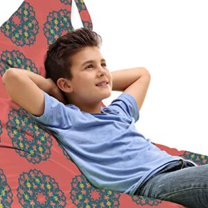 ambesonne geometric lounger chair bag, floral themed illustration in retro design, high capacity storage with handle container, lounger size, salmon dark teal