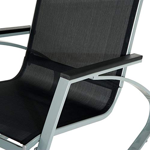 Outsunny Outdoor Modern Front Porch Patio Rocking Sling Chair - Black/Silver