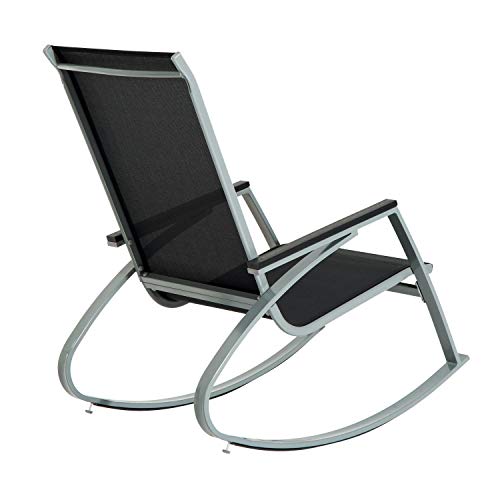 Outsunny Outdoor Modern Front Porch Patio Rocking Sling Chair - Black/Silver