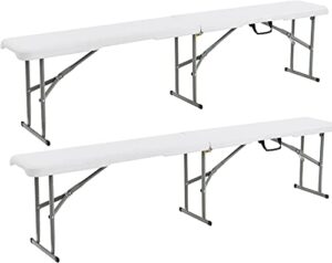 goplus 6 feet plastic folding bench, set of 2 portable foldable bench seat with 550 lbs capacity for indoor outdoor picnic party camping dining, off-white, no assembly required