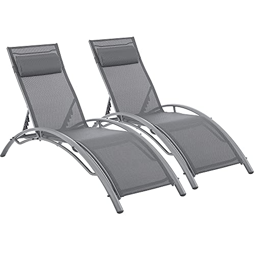 MOOWIND Patio Chaise Lounge Set Outdoor Lounge Chair Set Outside Lounger Recliner Chair Tanning Chairs for Pool Sunbathing Adjustable Beach Yard Lawn 2 PCs (Side Table not Included)