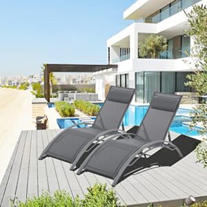 MOOWIND Patio Chaise Lounge Set Outdoor Lounge Chair Set Outside Lounger Recliner Chair Tanning Chairs for Pool Sunbathing Adjustable Beach Yard Lawn 2 PCs (Side Table not Included)