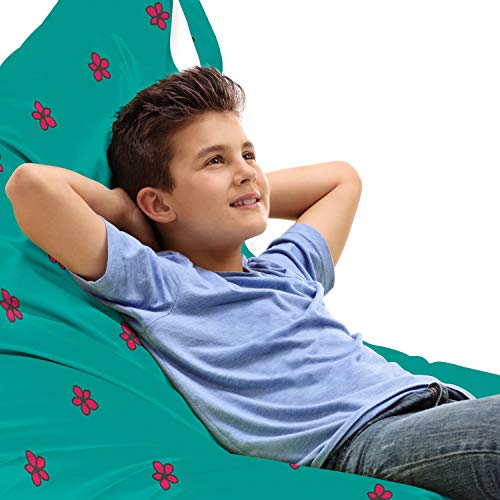 Ambesonne Teal Lounger Chair Bag, Hand Drawn Pink Wild Flowers Pattern on Teal Background Flora Theme Nature Inspired, High Capacity Storage with Handle Container, Lounger Size, Teal Hot Pink