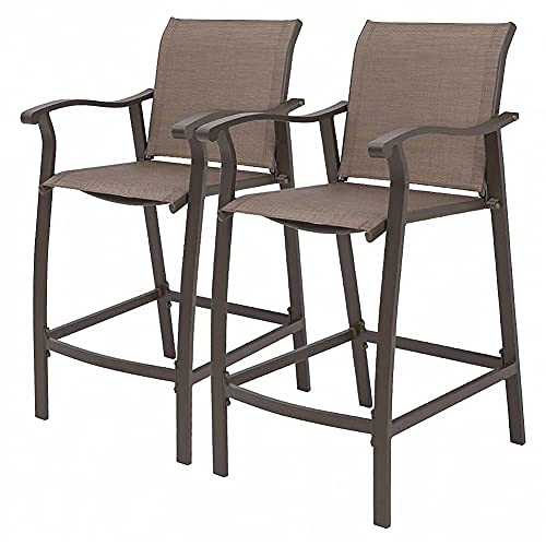 Crestlive Products Outdoor Counter Height Bar Stools Set of 2 Classic Patio Furniture Bar Chairs with Heavy Duty Aluminum Frame in Antique Brown Finish (Brown)