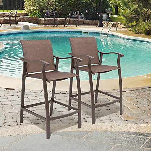 Crestlive Products Outdoor Counter Height Bar Stools Set of 2 Classic Patio Furniture Bar Chairs with Heavy Duty Aluminum Frame in Antique Brown Finish (Brown)