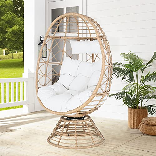 Ulax Furniture Wicker Egg Chair Nest Basket Indoor/Outdoor Lounger for Patio, Backyard, Living Room, Swivel Egg Chair with Cushion