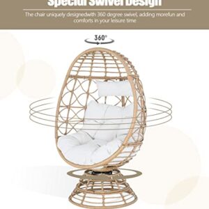 Ulax Furniture Wicker Egg Chair Nest Basket Indoor/Outdoor Lounger for Patio, Backyard, Living Room, Swivel Egg Chair with Cushion