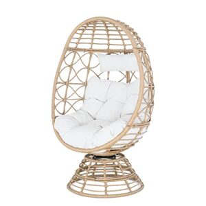 Ulax Furniture Wicker Egg Chair Nest Basket Indoor/Outdoor Lounger for Patio, Backyard, Living Room, Swivel Egg Chair with Cushion