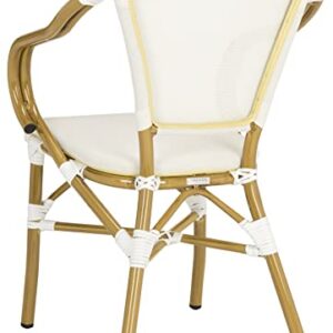 Safavieh PAT4003B-SET2 Outdoor Collection Karine Beige Stacking Arm Chair