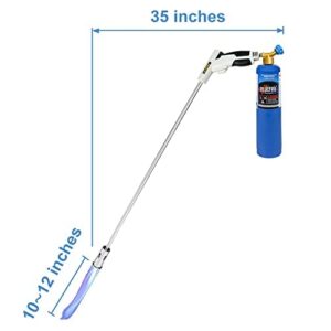 BLUEFIRE 35" long Propane Torch Weed Burner Self Igniting Cord Free Flamethrower Weed Torch Propane Burner for Yards, Lawns, Garden Work, BBQ Pits, Ice Melting