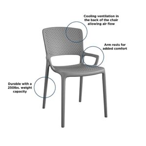 COSCO Outdoor/Indoor Stacking Resin Chair with Square Back and Arms, 2-Pack, Gray