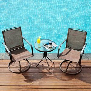 3 Pieces Outdoor Furniture, Patio Table and Chairs, Bar Stools Set of 3 Swivel Outdoor Chairs, Bar Height Patio Table & Chairs Set Furniture Patio All Weather Outdoor Patio Furniture (Brown)