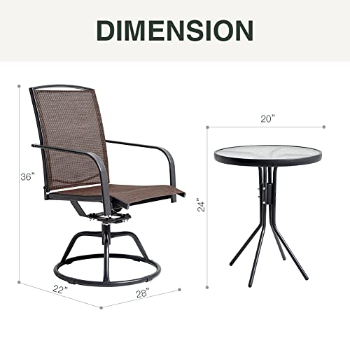 3 Pieces Outdoor Furniture, Patio Table and Chairs, Bar Stools Set of 3 Swivel Outdoor Chairs, Bar Height Patio Table & Chairs Set Furniture Patio All Weather Outdoor Patio Furniture (Brown)