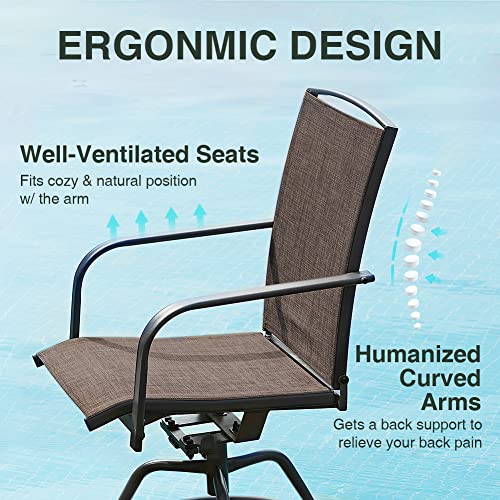 3 Pieces Outdoor Furniture, Patio Table and Chairs, Bar Stools Set of 3 Swivel Outdoor Chairs, Bar Height Patio Table & Chairs Set Furniture Patio All Weather Outdoor Patio Furniture (Brown)