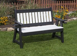 ecommersify inc 5ft-bright white-poly lumber mission porch bench with cupholder arms heavy duty everlasting polytuf hdpe – made in usa – amish crafted