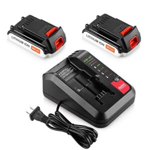 2pack 3.0ah lbxr20 battery for black and decker 20v max lithium battery lbxr20 lbxr20-ope lb20 lbx20 lbx4020 lb2x4020-ope + 20v battery charger for black decker 20v lithium battery