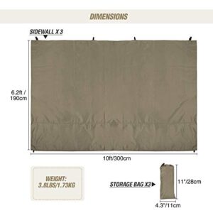 REDCAMP 10x6.2ft Instant Canopy Sidewall for 10x10ft Pop Up Canopy, 3 Pack Sunwall, Khaki