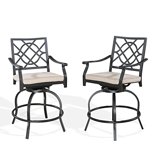 Ulax Furniture 2-Piece Patio Swivel Bar Stools Outdoor Bar Height Chairs Patio Metal Bistro Chairs with Seat Cushion for Backyard, Patio, Lawn, Garden