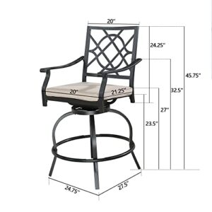 Ulax Furniture 2-Piece Patio Swivel Bar Stools Outdoor Bar Height Chairs Patio Metal Bistro Chairs with Seat Cushion for Backyard, Patio, Lawn, Garden