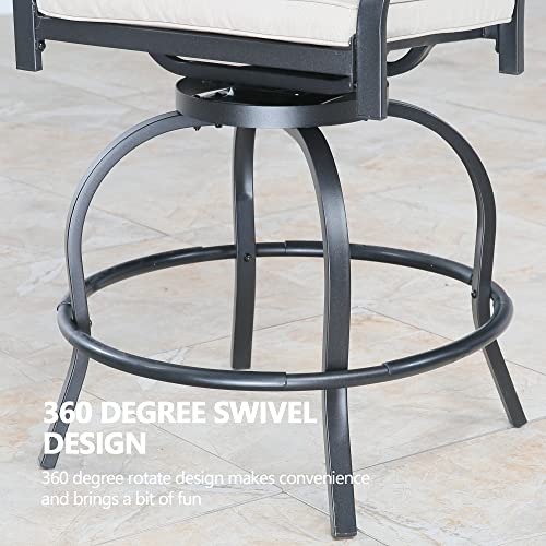 Ulax Furniture 2-Piece Patio Swivel Bar Stools Outdoor Bar Height Chairs Patio Metal Bistro Chairs with Seat Cushion for Backyard, Patio, Lawn, Garden