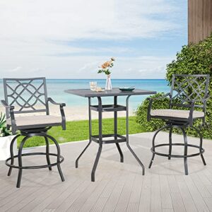 Ulax Furniture 2-Piece Patio Swivel Bar Stools Outdoor Bar Height Chairs Patio Metal Bistro Chairs with Seat Cushion for Backyard, Patio, Lawn, Garden