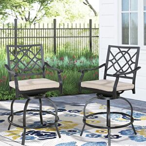 Ulax Furniture 2-Piece Patio Swivel Bar Stools Outdoor Bar Height Chairs Patio Metal Bistro Chairs with Seat Cushion for Backyard, Patio, Lawn, Garden