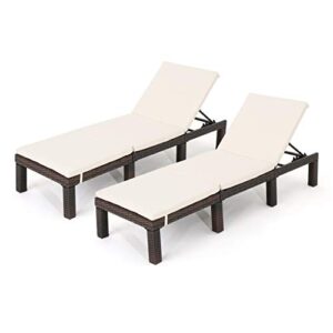 christopher knight home jamaica outdoor wicker chaise lounge with water resistant cushion, 2-pcs set, multibrown / cream