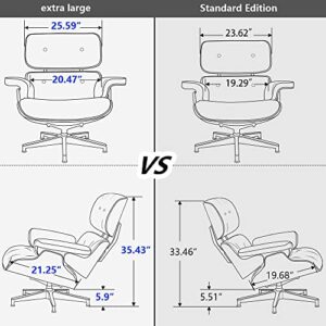 Taller Size Lounge Chair with Ottoman, Mid Century Lounge Chair with 8-Layer Solid Wood and Heavy Duty Aluminum Base for Living Room Study Lounge (Walnut and Orange)