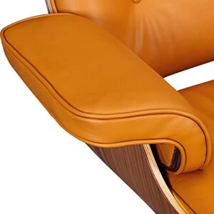 Taller Size Lounge Chair with Ottoman, Mid Century Lounge Chair with 8-Layer Solid Wood and Heavy Duty Aluminum Base for Living Room Study Lounge (Walnut and Orange)