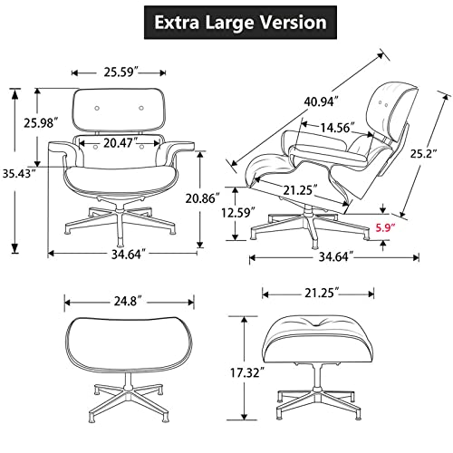 Taller Size Lounge Chair with Ottoman, Mid Century Lounge Chair with 8-Layer Solid Wood and Heavy Duty Aluminum Base for Living Room Study Lounge (Walnut and Orange)