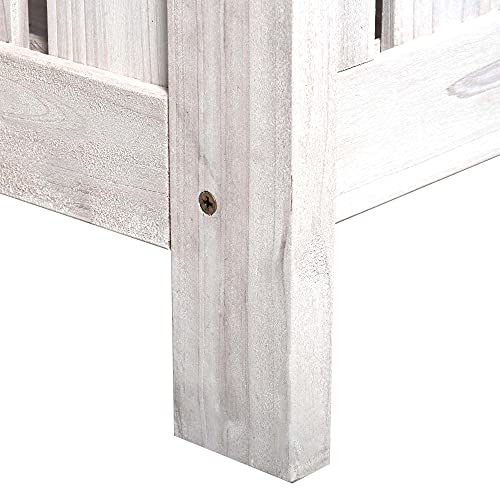 Outsunny 29 Gallon Garden Storage Bench with Wooden Frame, Large Entryway Deck Box w/Unique X-Shape Back, Louvered Side Panels for Patio, Garden, Deck, Porch & Balcony, White