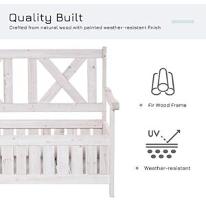 Outsunny 29 Gallon Garden Storage Bench with Wooden Frame, Large Entryway Deck Box w/Unique X-Shape Back, Louvered Side Panels for Patio, Garden, Deck, Porch & Balcony, White