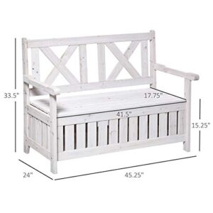 Outsunny 29 Gallon Garden Storage Bench with Wooden Frame, Large Entryway Deck Box w/Unique X-Shape Back, Louvered Side Panels for Patio, Garden, Deck, Porch & Balcony, White