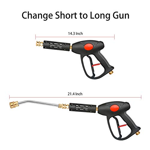 Sooprinse High Pressure Washer Gun 4000 PSI, 7 Inch Extension Replacement Wand with 5 Nozzle Tips , M22 Fitting, 3/8'' Quick Connect