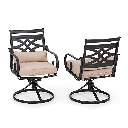 PHI VILLA Patio Dining Chairs Set of 2,Outdoor Swivel Dining Chairs with Cushion and Pillow,Patio Metal Chairs,Patio Furniture for Garden Lawn and Deck,Max Load Bearing up to 300 lbs,2 Pack